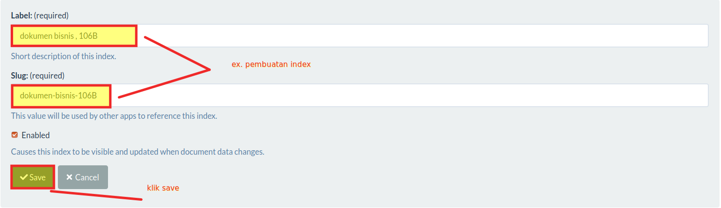 Memberikan index pada dokumen - Dokumentasi PROXSIS BizTech